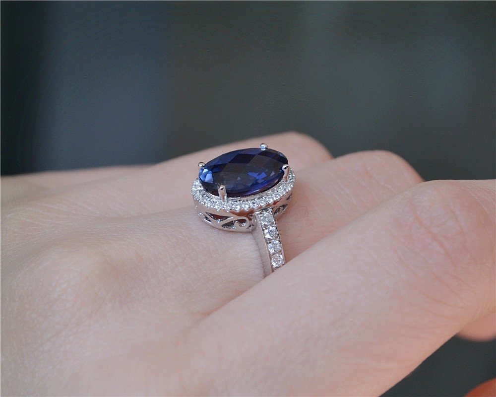 Oval Sapphire Ring Sapphire Engagement Ring 925 Sterling Silver ...