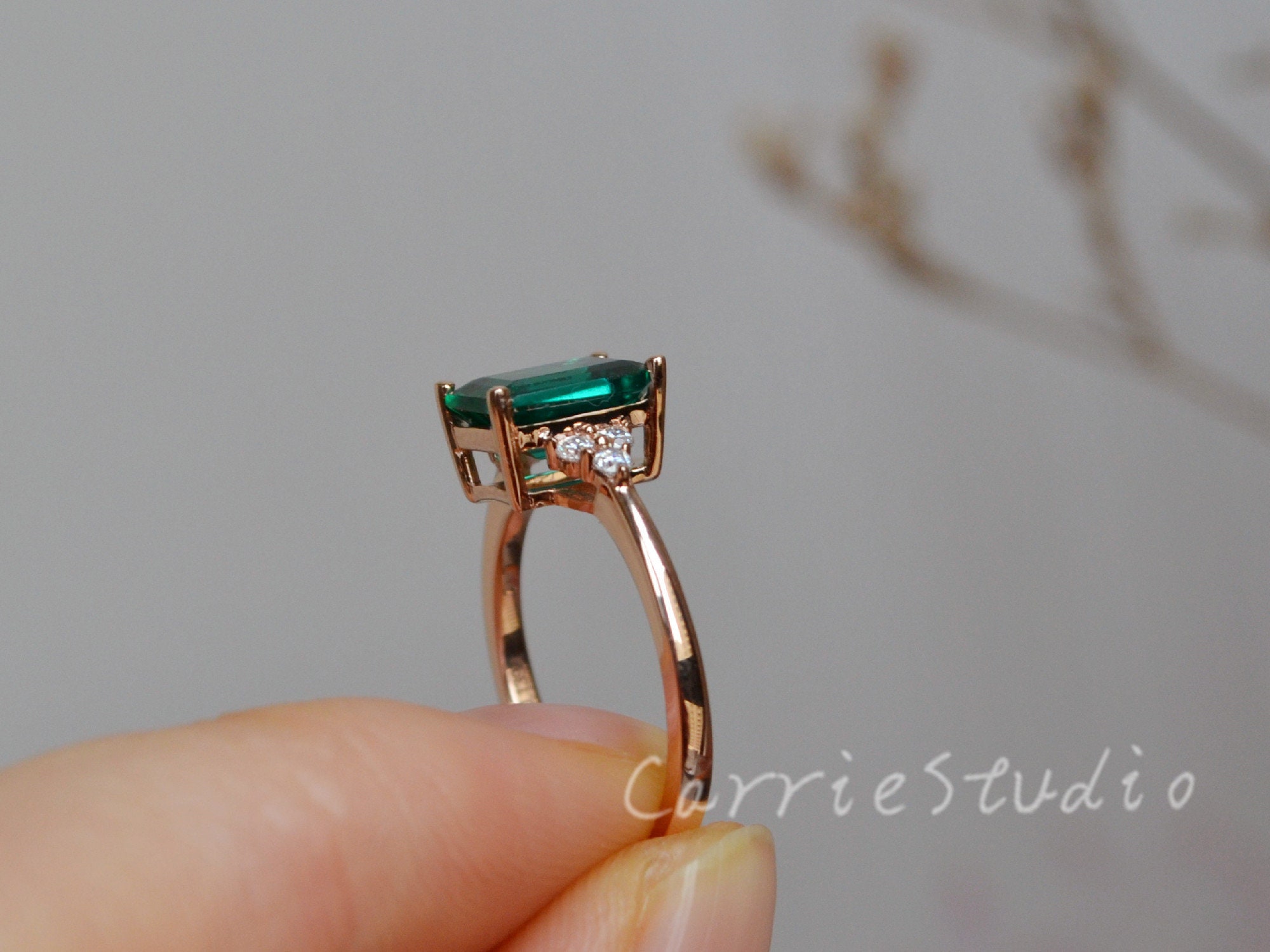 Solid 14K Gold Emerald Ring/emerald Cut Engagement - Etsy