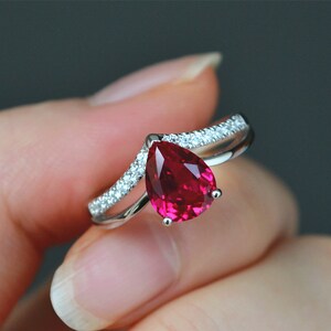 Pear Ruby Ring Ruby Engagement Ring/ Wedding Ring 925 Sterling Silver ...