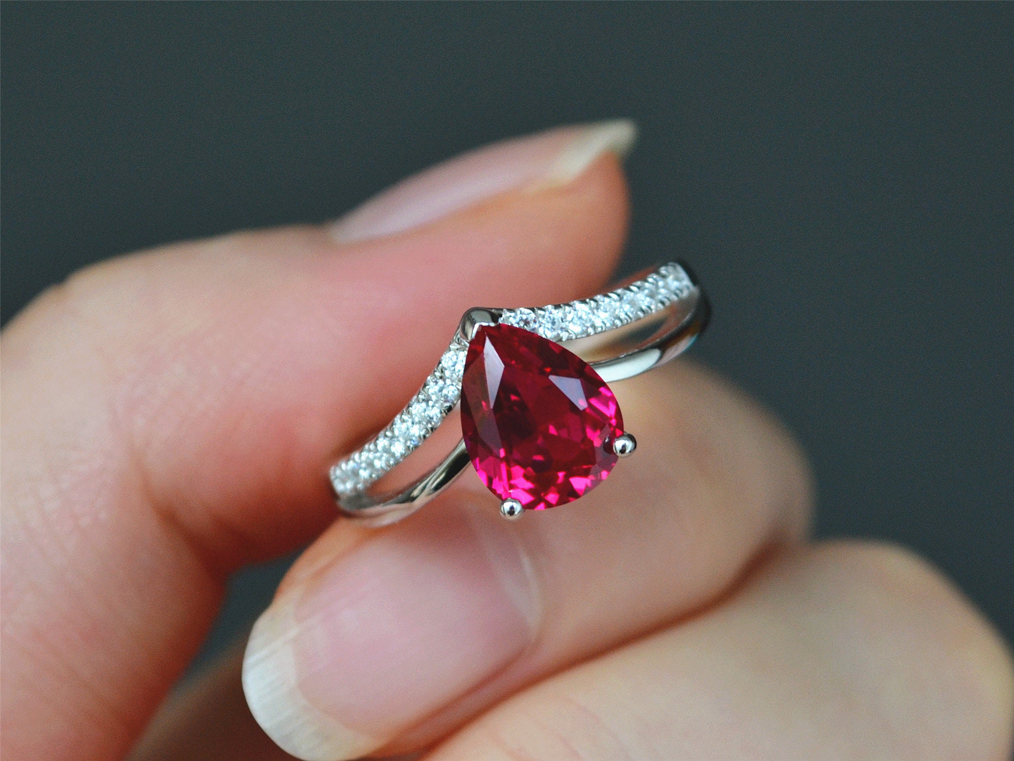 Pear Ruby Ring Ruby Engagement Ring/ Wedding Ring 925 Sterling - Etsy