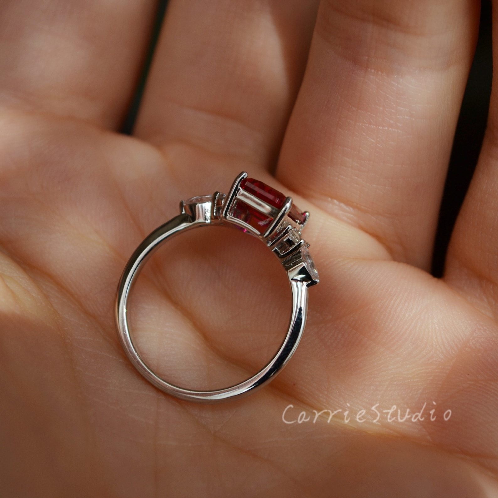 Emerald Cut Ruby Ring/ruby Engagement Ring for Women/sterling Silver Red Gemstone Anniversary ...