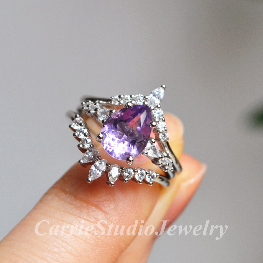Art Deco Amethyst Engagement Ring Set - 2ct Pear Lavenda Purple ...