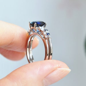 Vintage Blue Sapphire Ring Engagement Set - Oval Blue Stone Promise ...