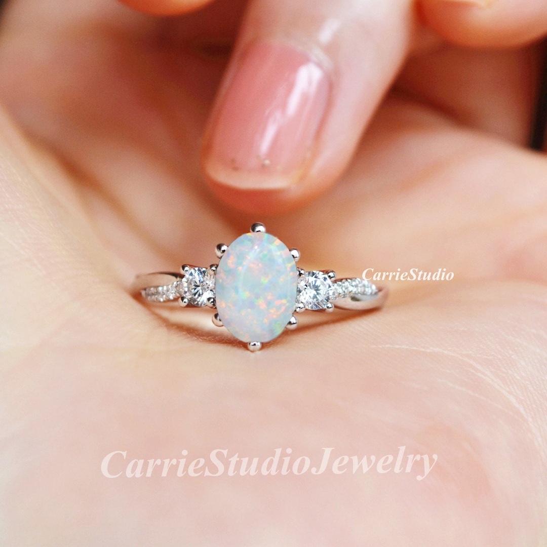 Vintage White Fire Opal Engagement Ring/silver Opal Promise Ring/3 ...