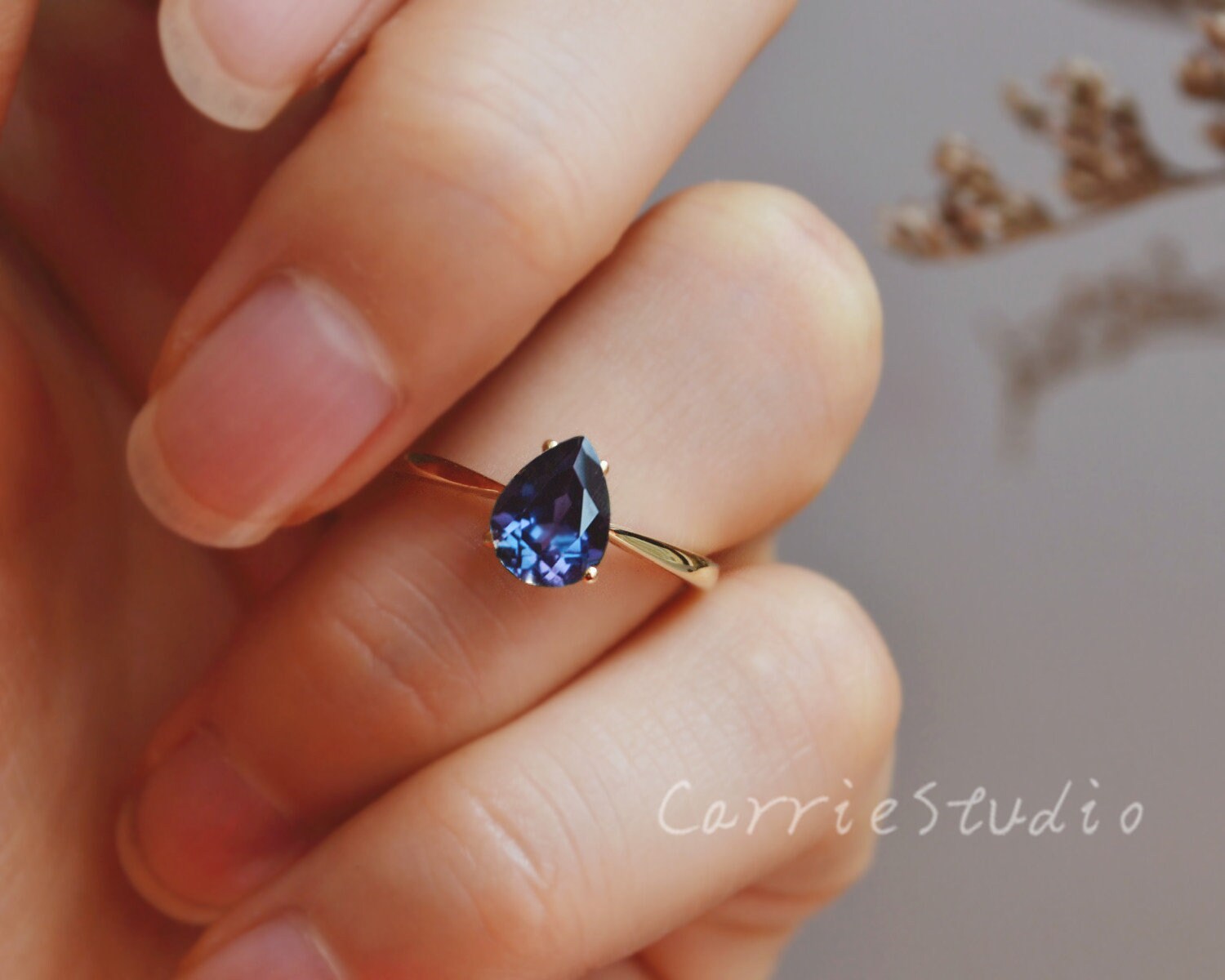 Pear Alexandrite Ring/solid 14K Gold Alexandrite Engagement - Etsy