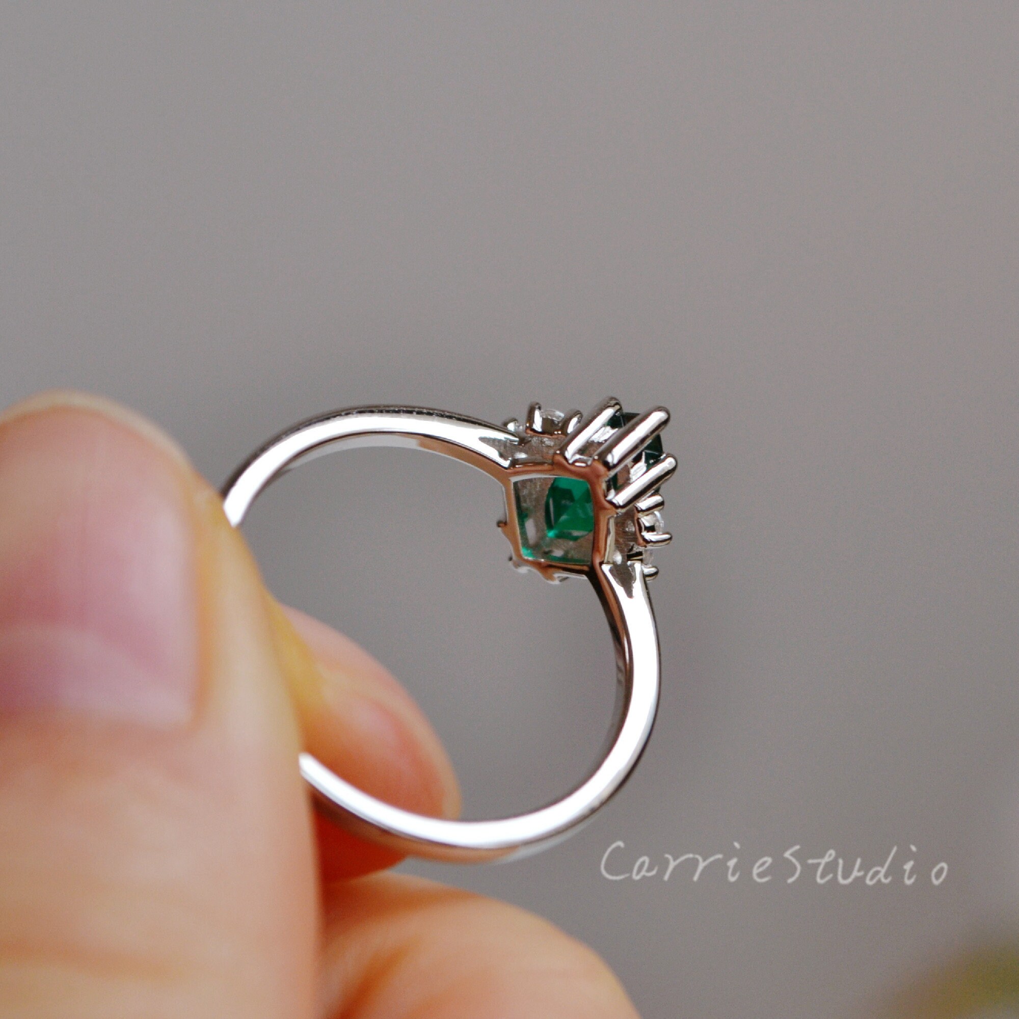 Marquise Emerald Engagement Ring/5*10mm Silver Lab Create Emerald Ring ...