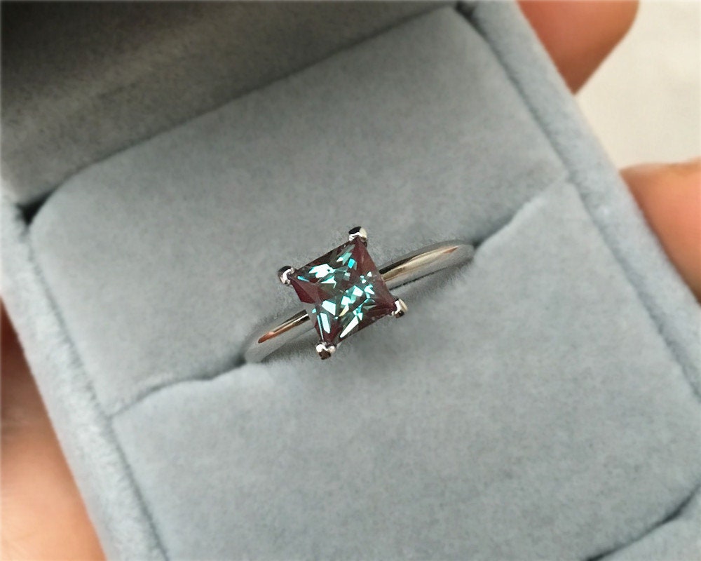 Classic Princess Cut Alexandrite Ring Alexandrite Engagement Ring ...