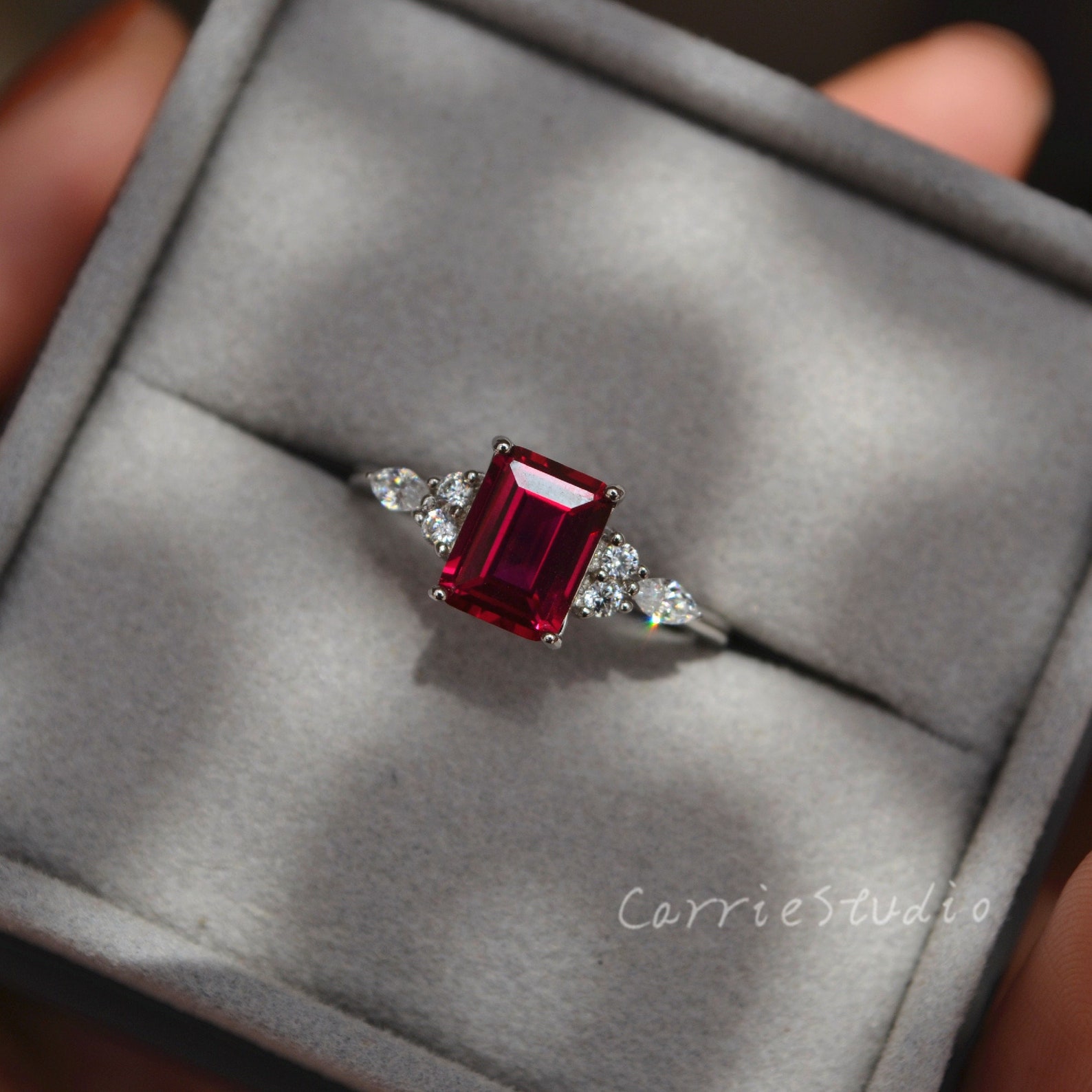 Emerald Cut Ruby Ring/ruby Engagement Ring for Women/sterling Silver ...