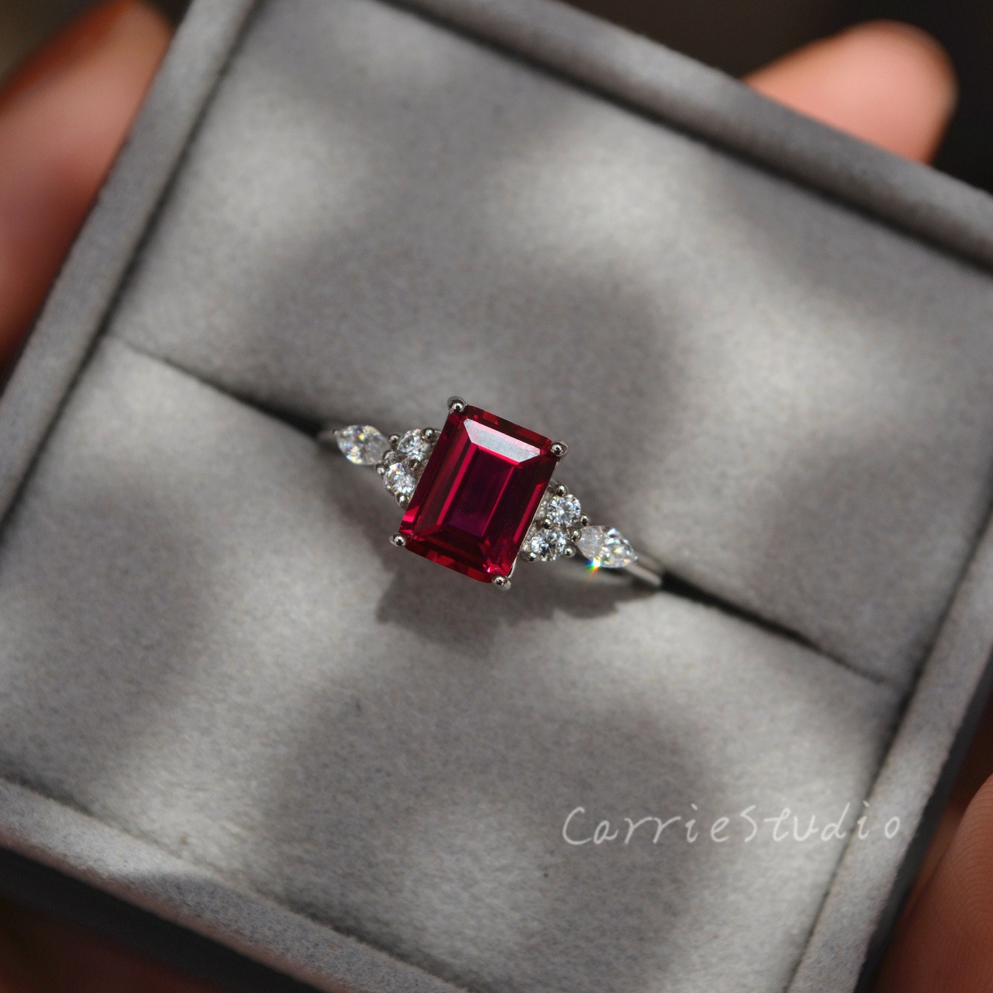 Emerald Cut Ruby Ring/ruby Engagement Ring for Women/sterling - Etsy