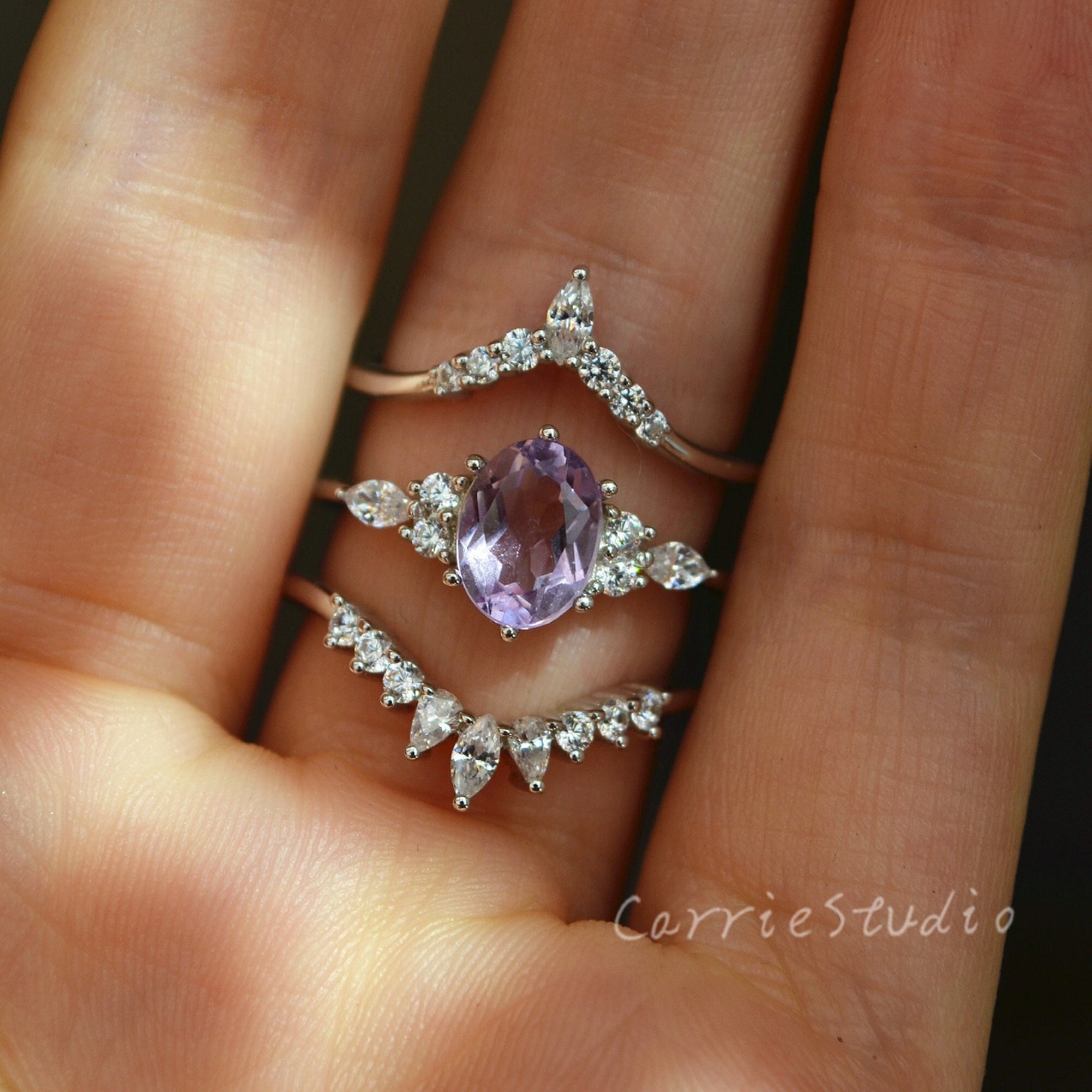 Natural Lavender Amethyst Ring Set/light Purple Amethyst Engagement ...