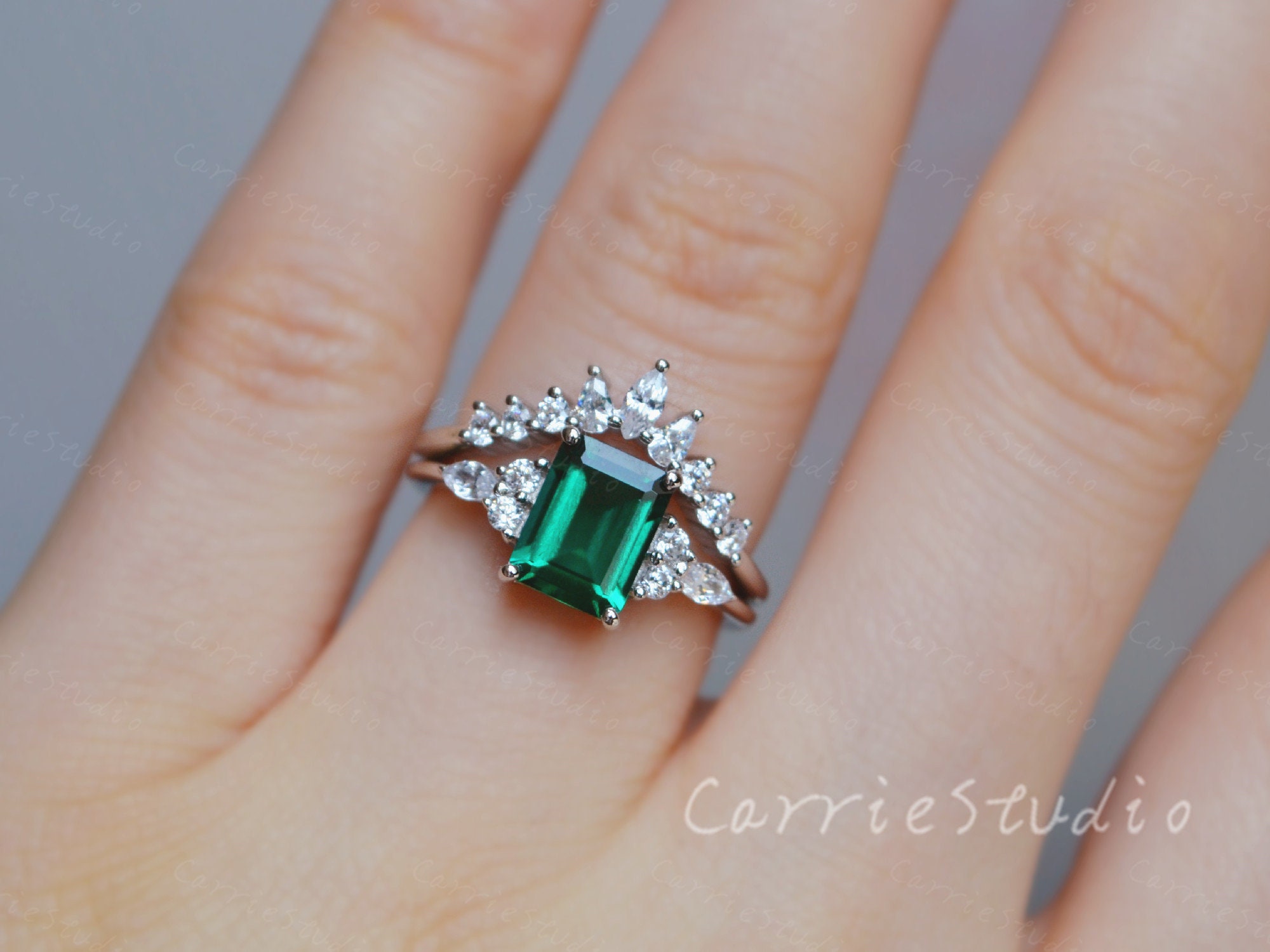 Emerald Cut Engagement Ring/genuine Lab Created Emerald - Etsy