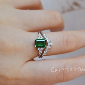 Silver Emerald Engagement Ring/emerald Cut Promise Ring/emerald ...