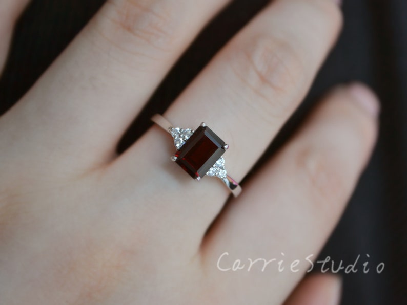 Emerald Cut Garnet Ring Set/natural Garnet Engagement Ring/ | Etsy