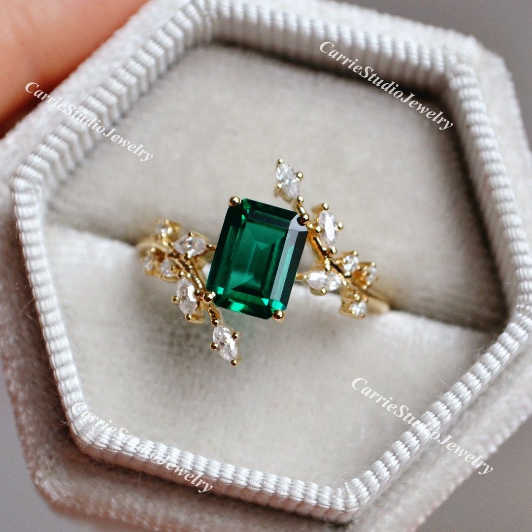 Nature Inspired Emerald Engagement Ring Solid Gold/leaf Branch Promise ...