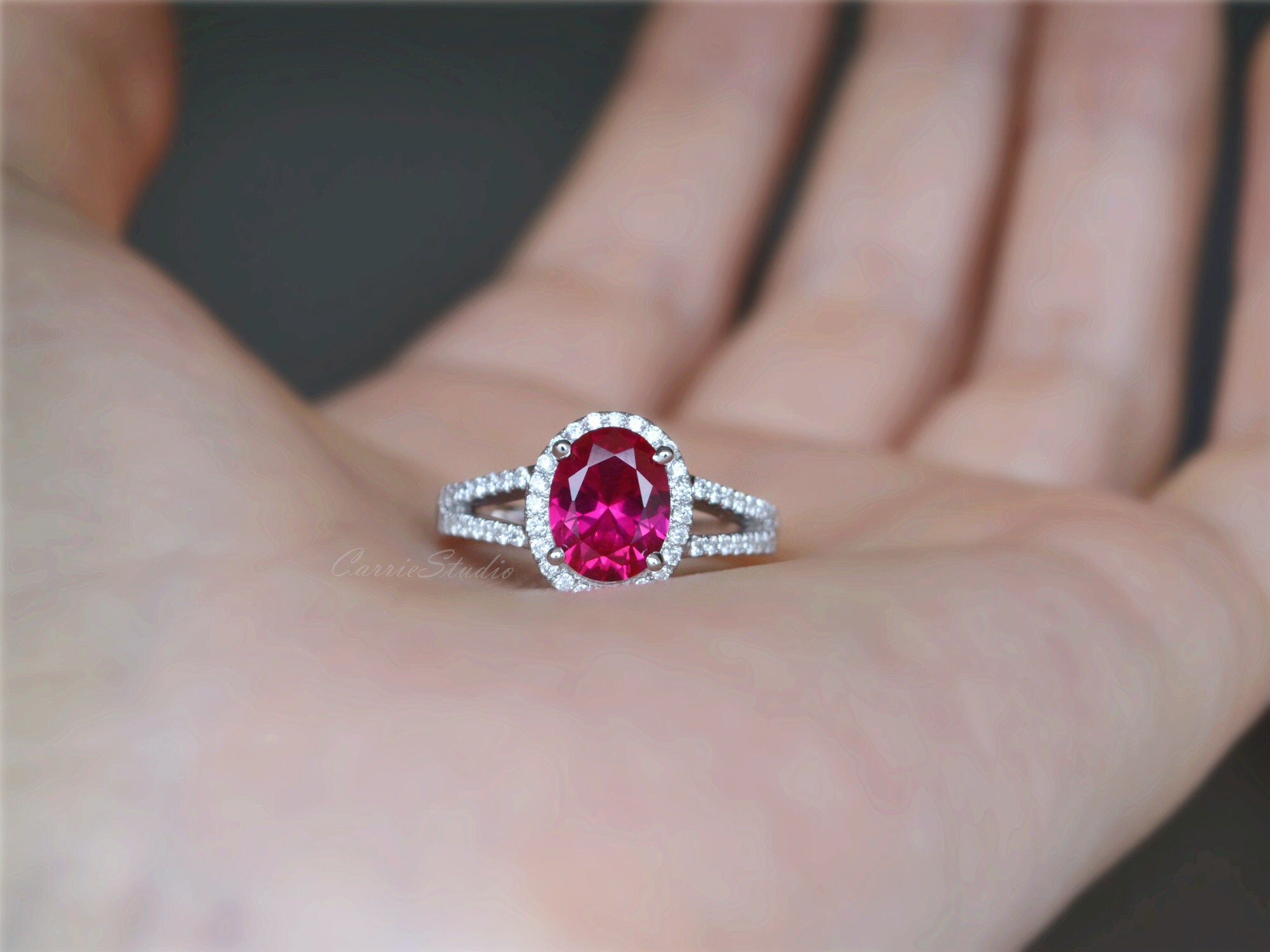 Halo Ruby Ring 79 Oval Ruby Engagement Ring/sterling Silver - Etsy