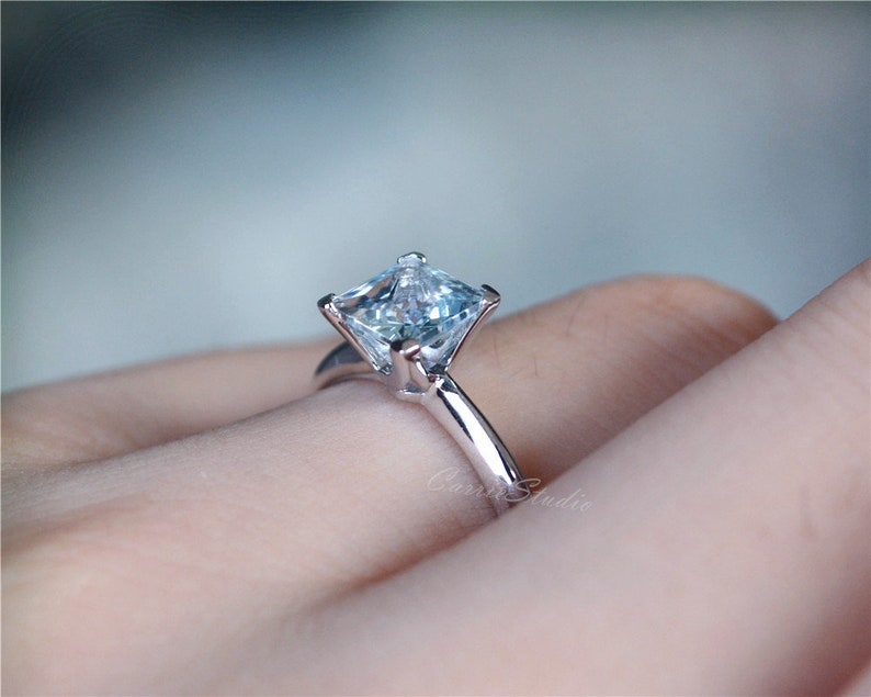 Classic Princess Cut Aquamarine Ring Aquamarine Engagement | Etsy