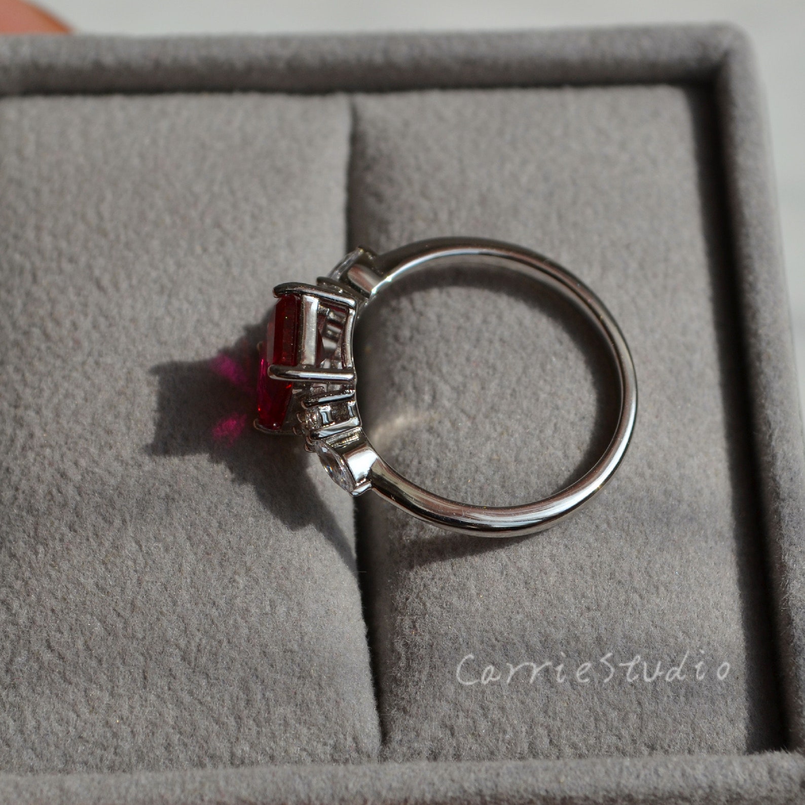 Emerald Cut Ruby Ring/ruby Engagement Ring for Women/sterling Silver ...