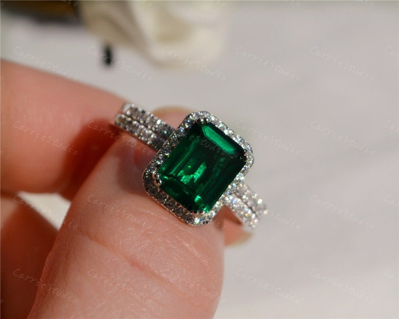 Halo Emerald Engagement Ring Set 2.5ct/genuine Emerald Ring - Etsy