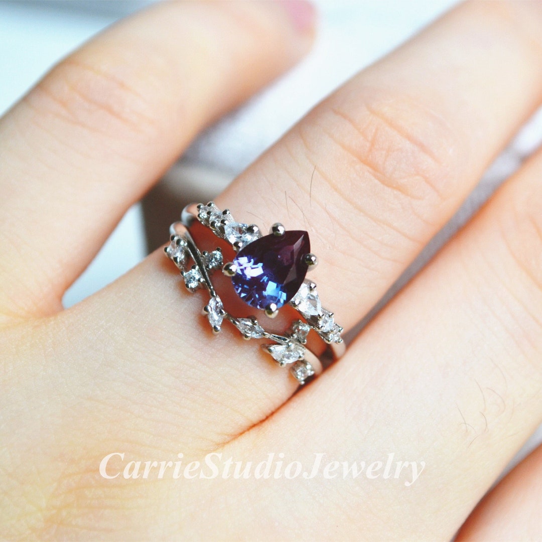 Vintage Pear Alexandrite Ring Engagement Ring - Color Change Leaf ...