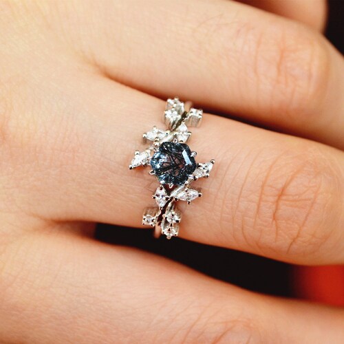 Hexagon Black Rutilated Quartz Engagement Ring Nature - Etsy