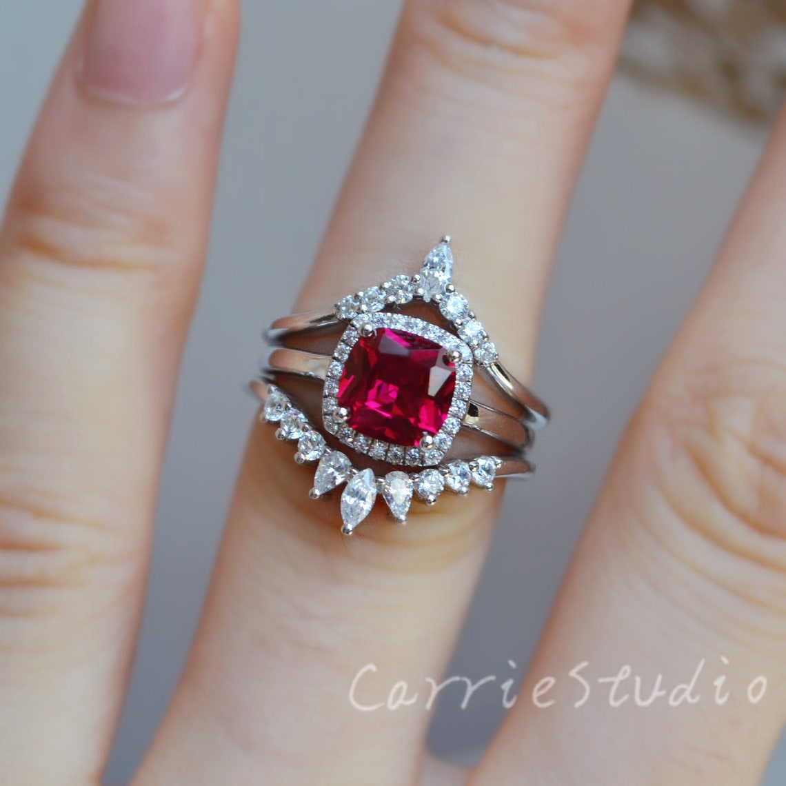 Cushion Ruby Ring Ruby Engagement Ring Sterling Silver | Etsy