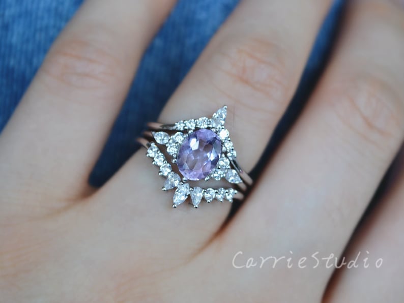 Natural Lavender Amethyst Ring Set/light Purple Amethyst Engagement ...