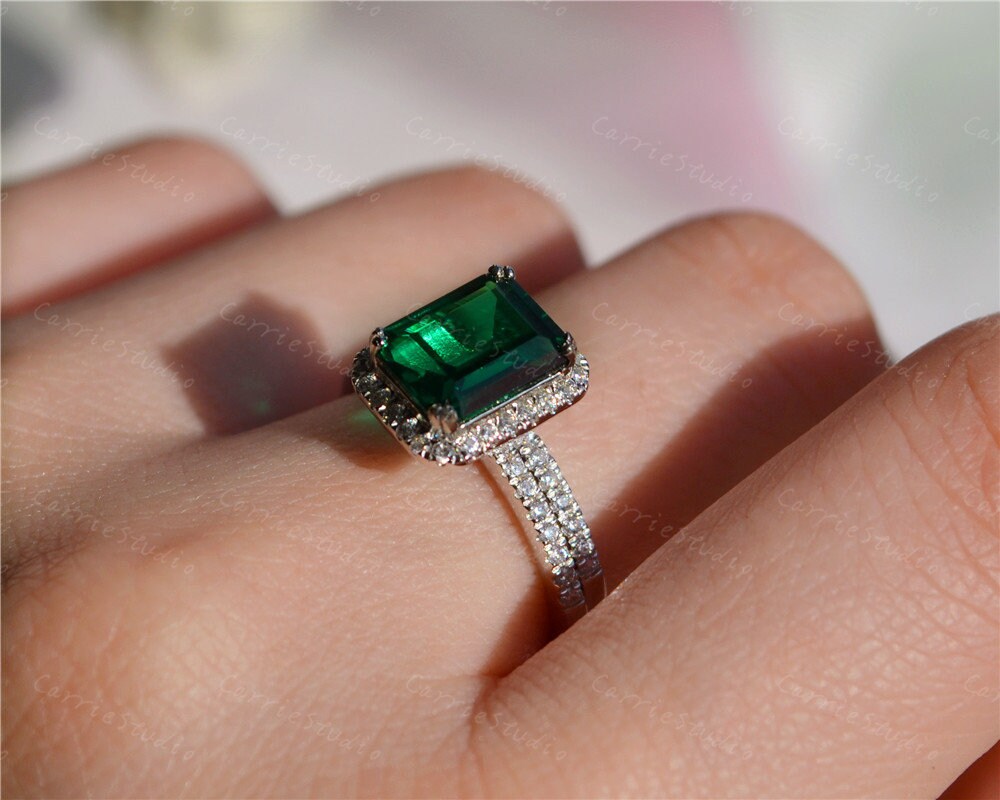 Halo Emerald Engagement Ring Set 2.5ct/genuine Emerald Ring - Etsy