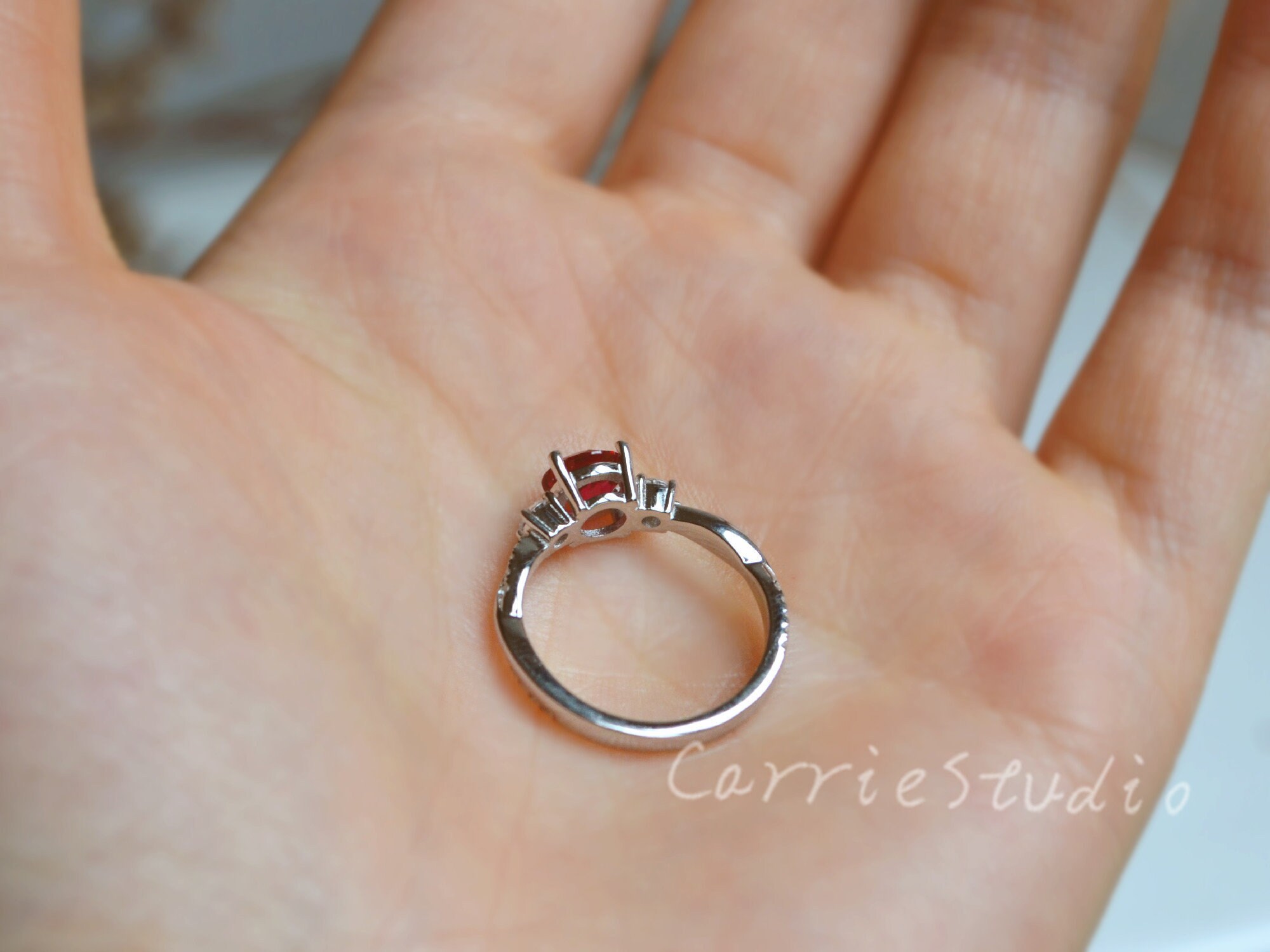 3 Stone Style Ruby Ring/925 Silver Lab Ruby Engagement - Etsy