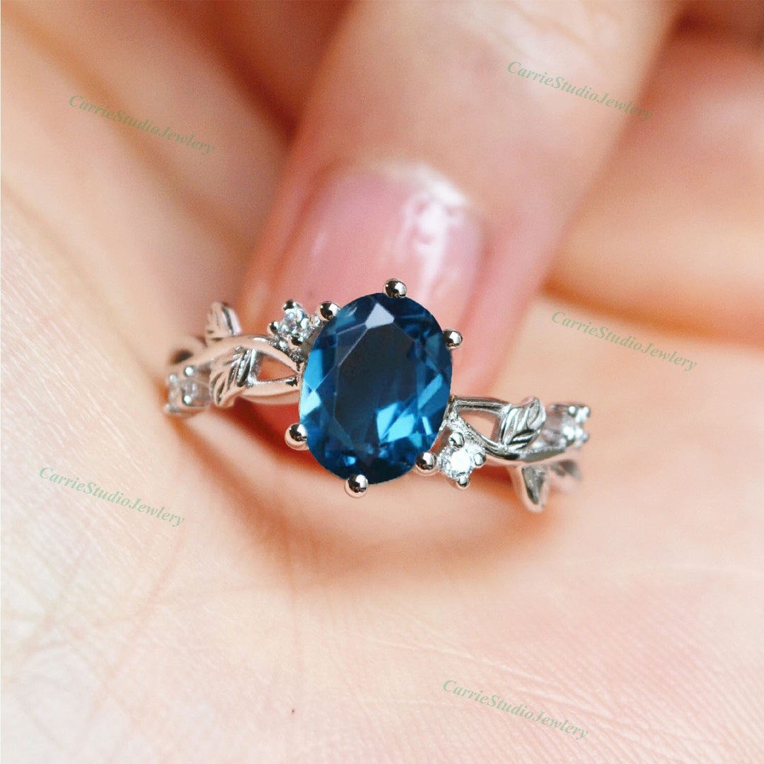 Vine London Blue Topaz Engagement Ring Oval Nature Inspired Leaf ...