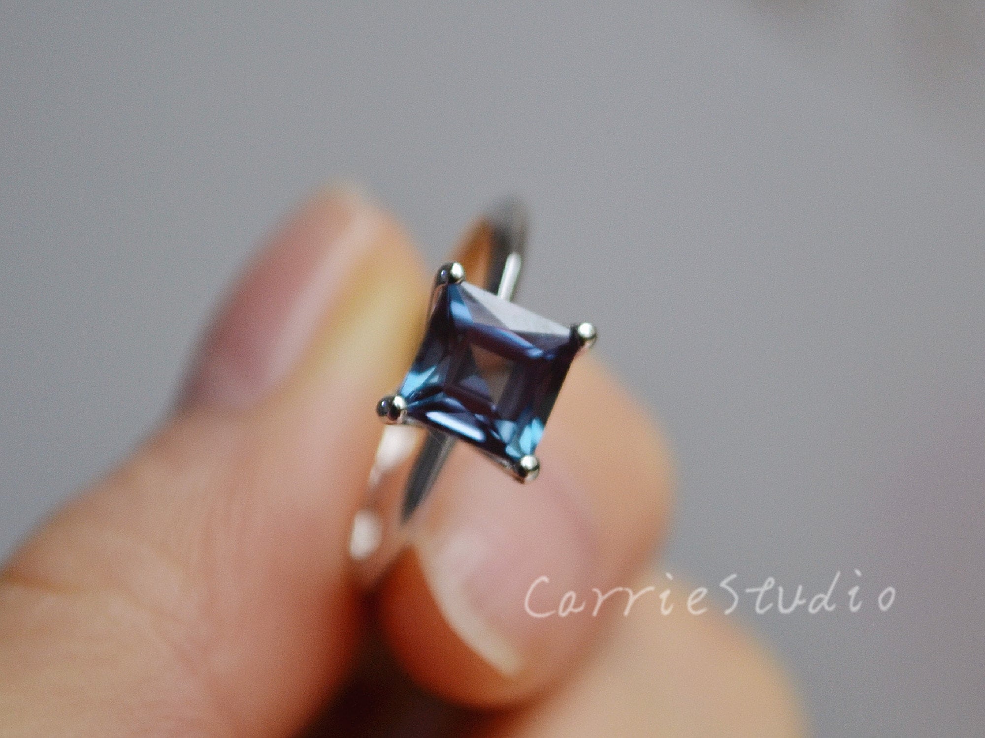 Solid 14K Gold Princess Cut Alexandrite Ring/alexandrite Engagement ...