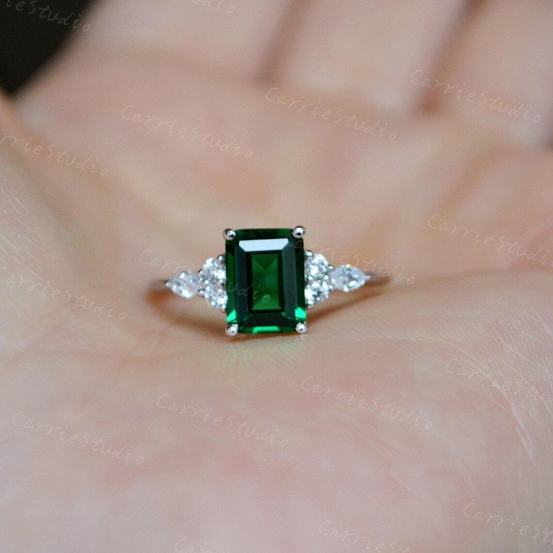 Silver Emerald Engagement Ring/emerald Cut Promise - Etsy