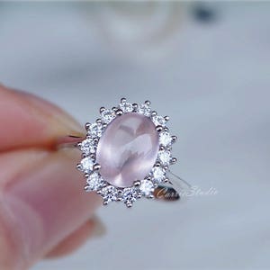 Oval Pink Quartz Ring /pink Stone Engagement Ring/ Anniversary Ring ...