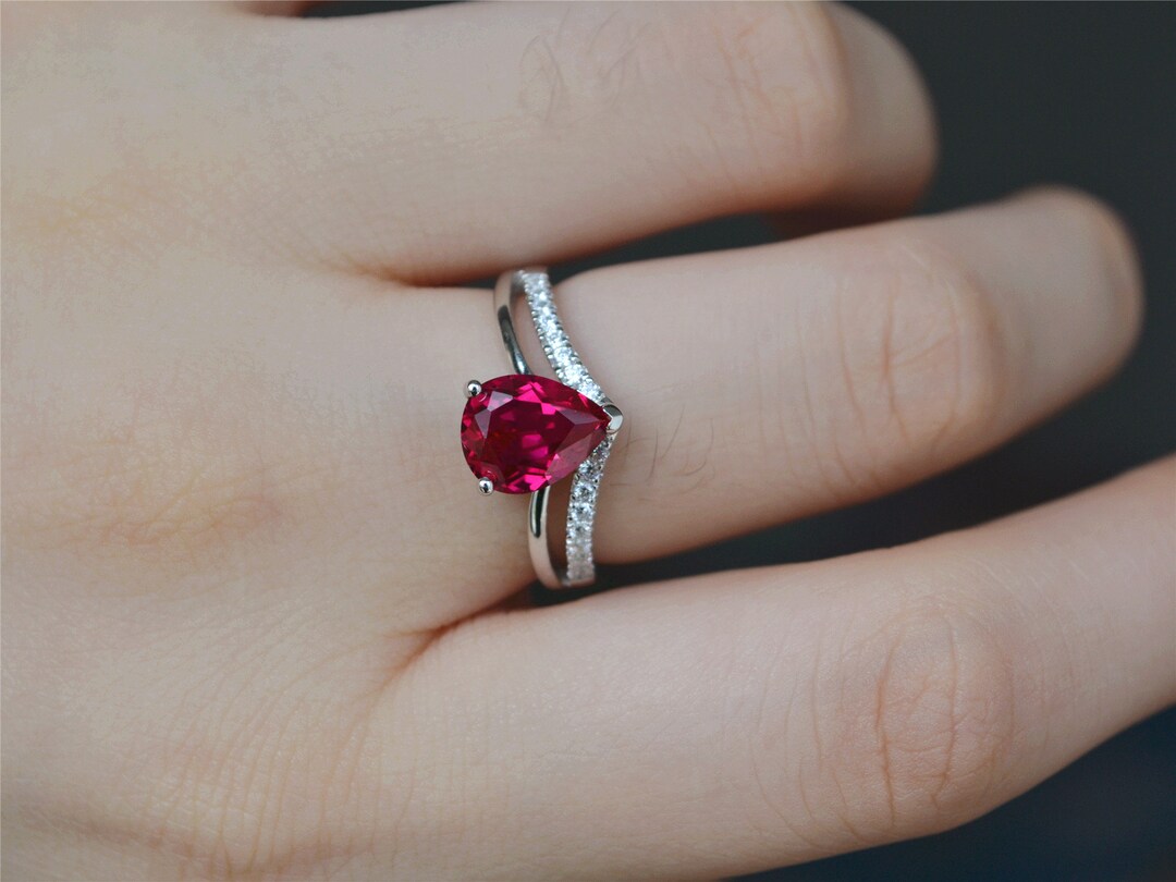 Pear Ruby Ring Ruby Engagement Ring/ Wedding Ring 925 Sterling Silver ...
