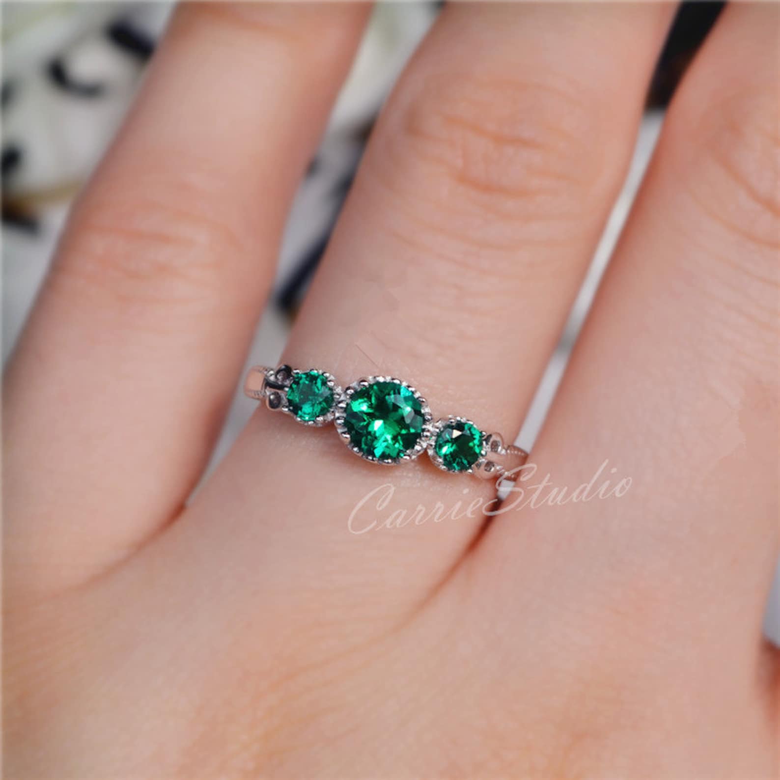 Delicate Emerald Ring Emerals Engagement Ring Wedding Ring | Etsy