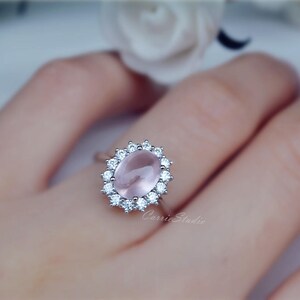 Oval Pink Quartz Ring /pink Stone Engagement Ring/ Anniversary Ring ...