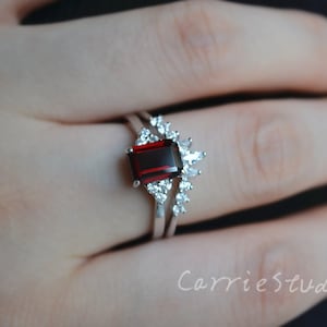 Emerald Cut Garnet Ring Set/natural Garnet Engagement Ring/ - Etsy