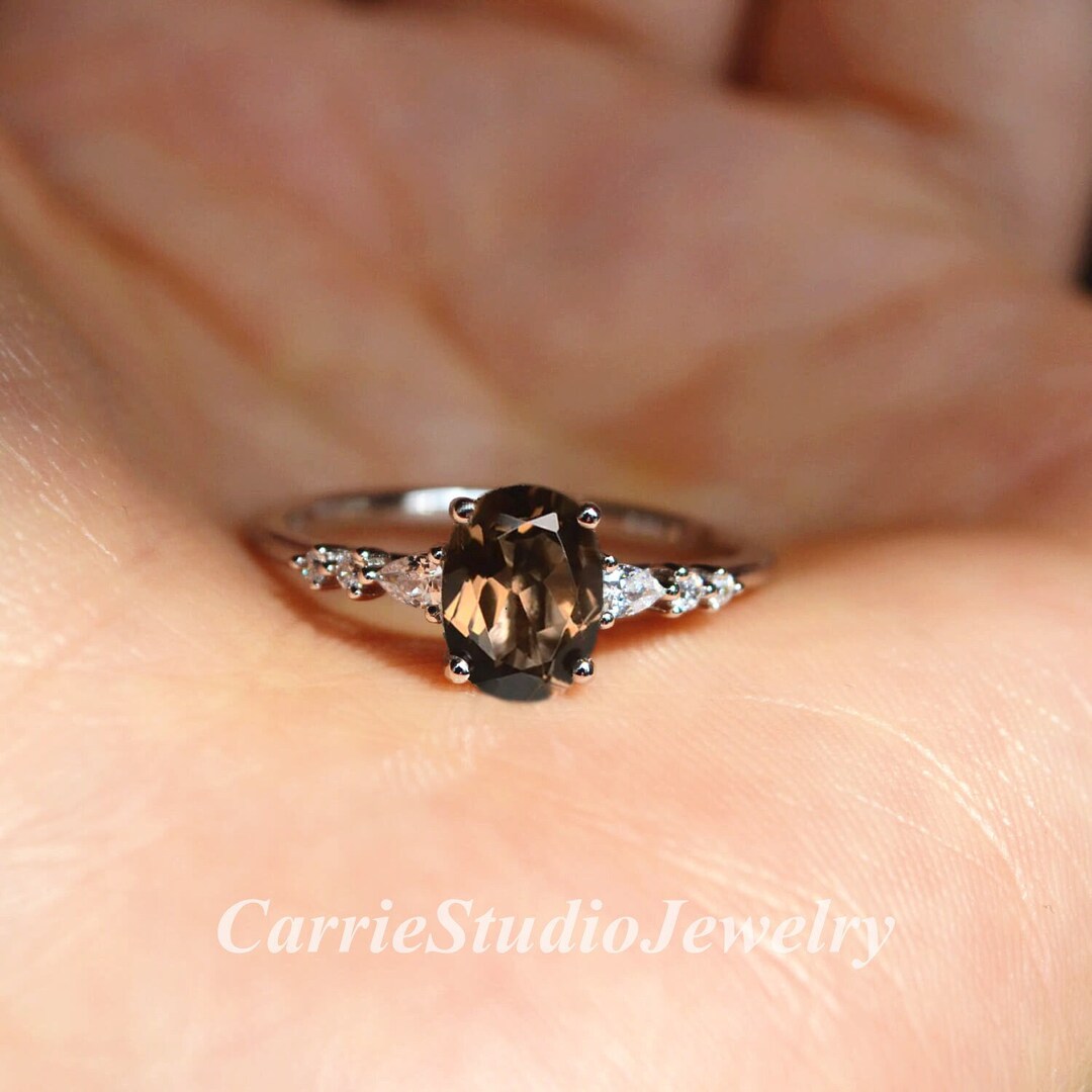 Smoky Quartz Ring - Oval Brown Quartz Ring Silver- Unique Promise Ring ...