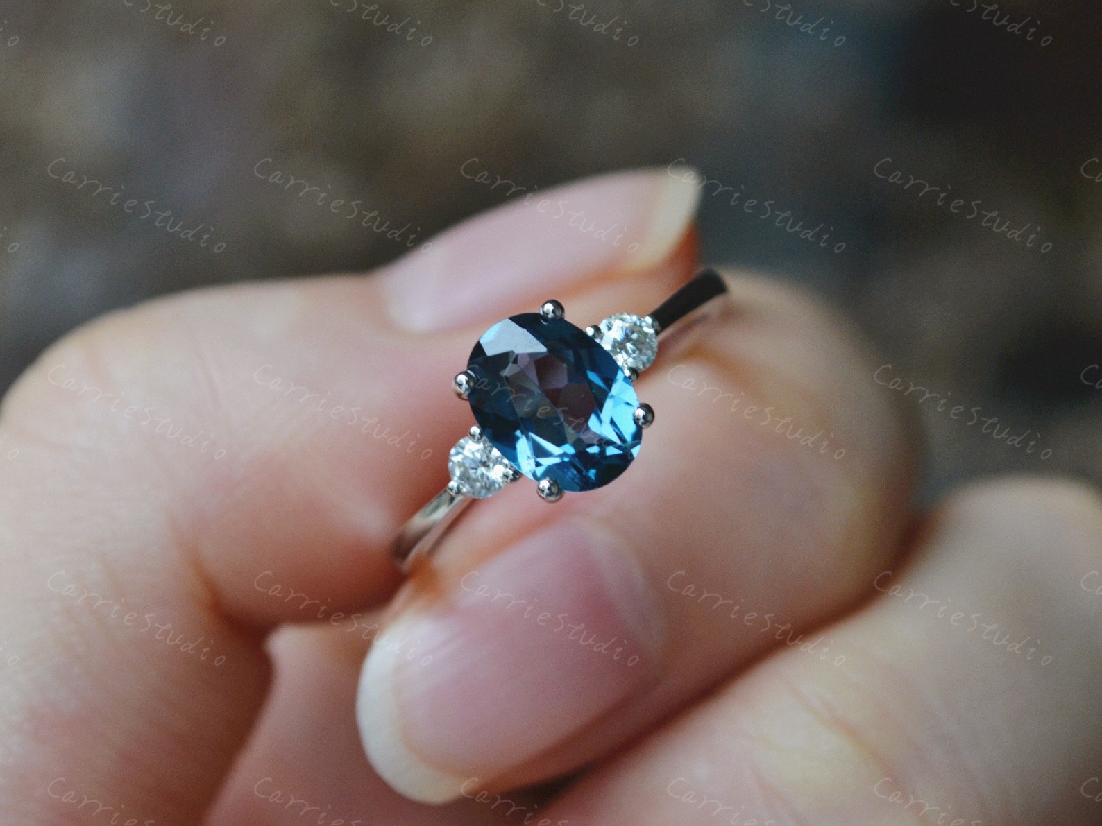 Oval London Blue Topaz Ring Solid 14K Gold Natural Topaz Engagement ...
