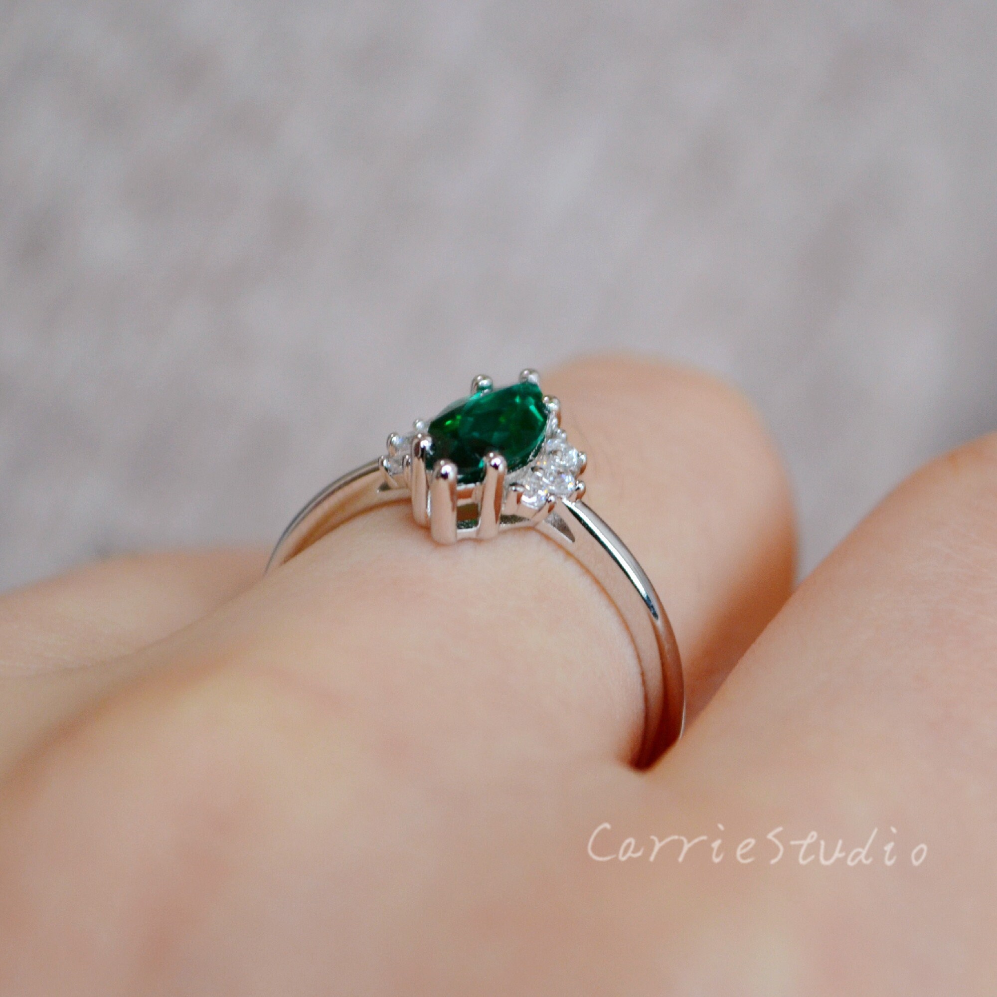 Marquise Emerald Engagement Ring/5*10mm Silver Lab Create Emerald Ring ...