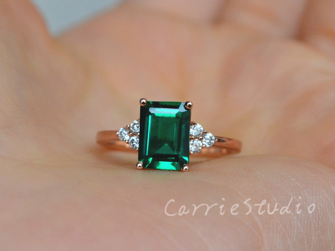 Solid 14K Gold Emerald Ring/emerald Cut Engagement Ring/emerald Promise ...