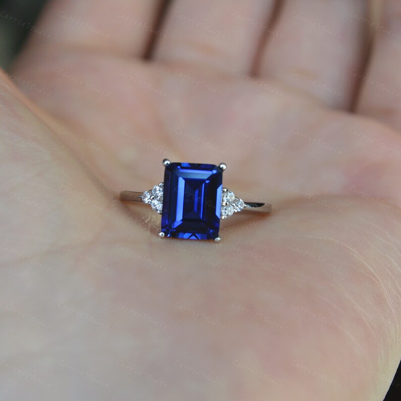 2ct Emerald Cut Blue Sapphire Ring/79 Mm Sapphire Engagement - Etsy