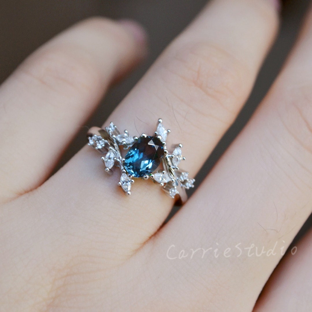 Unique Blue Topaz Ring/silver Natural Inspired Oval London Blue Topaz ...