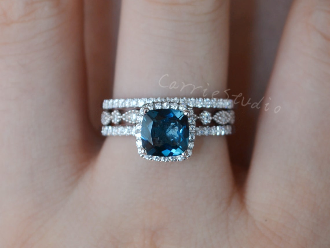 London Blue Topaz Ring Set Topaz Engagement Ring Anniversary Gift ...
