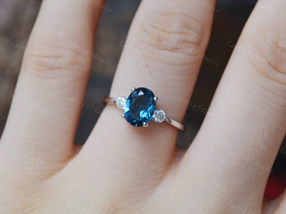 Oval London Blue Topaz Ring Solid 14K Gold Natural Topaz - Etsy