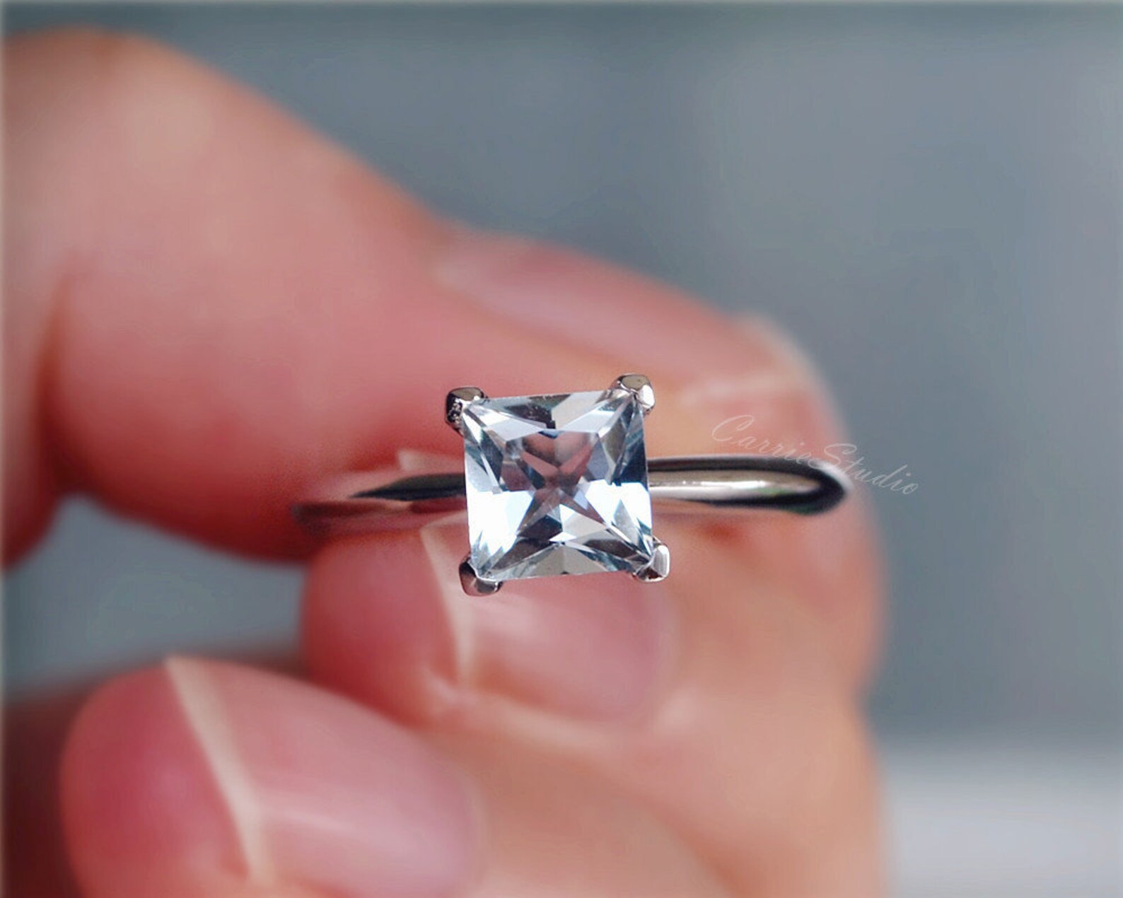 Classic Princess Cut Aquamarine Ring Aquamarine Engagement | Etsy