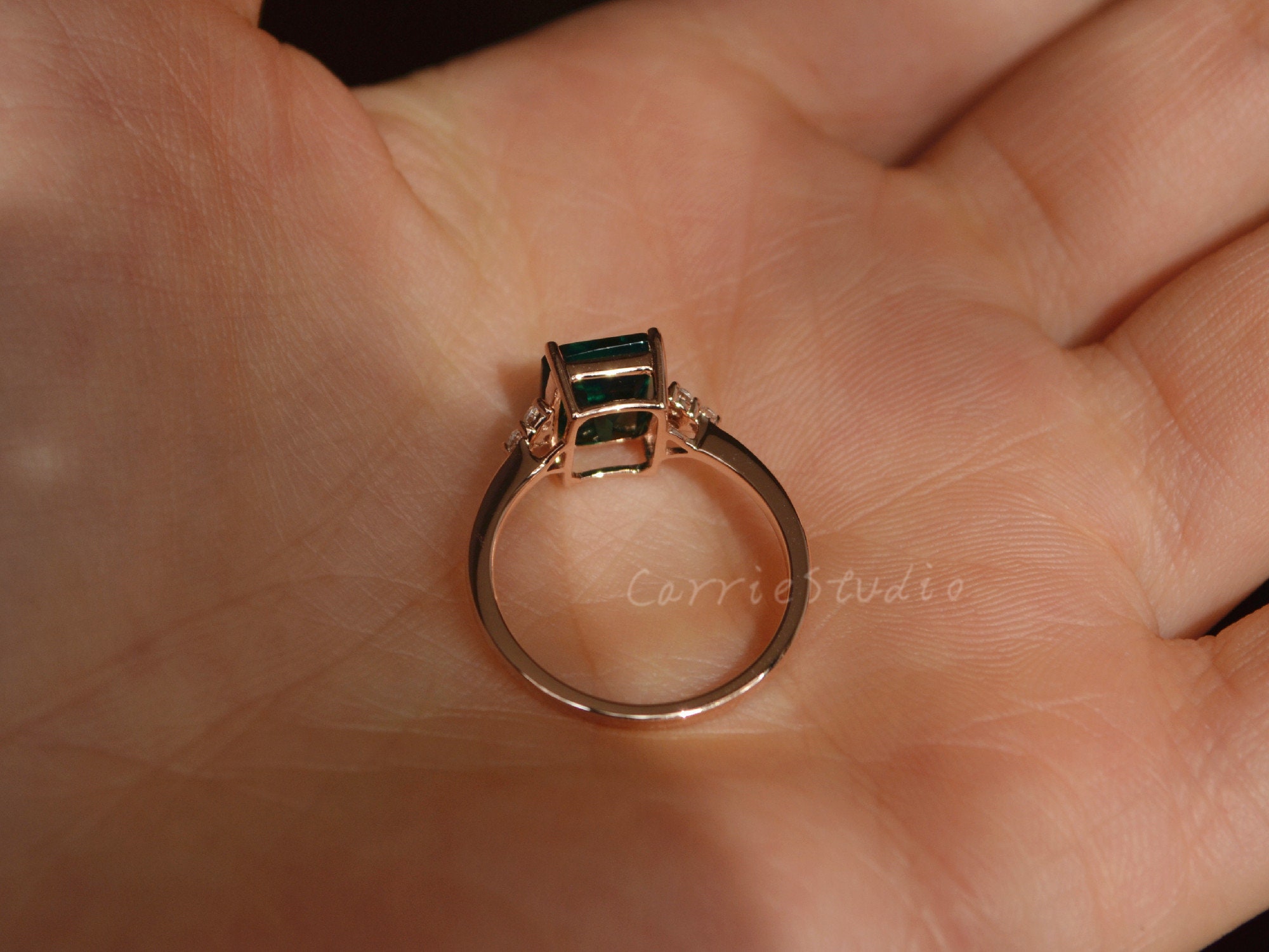 Solid 14K Gold Emerald Ring/7*9mm Emerald Engagement Ring/emerald Cut ...