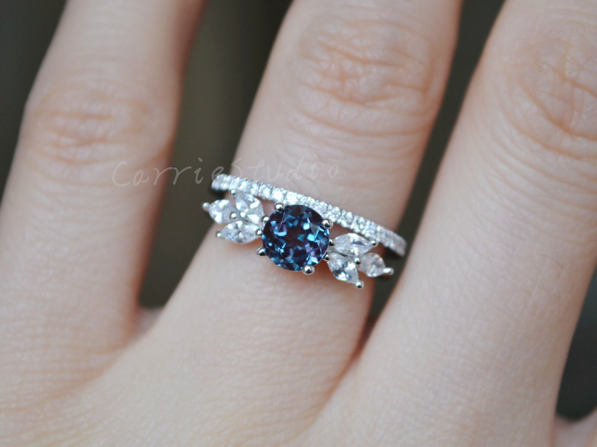 Alexandrite Ring Set for Women/ Engagement Ring Set/sterling Silver ...