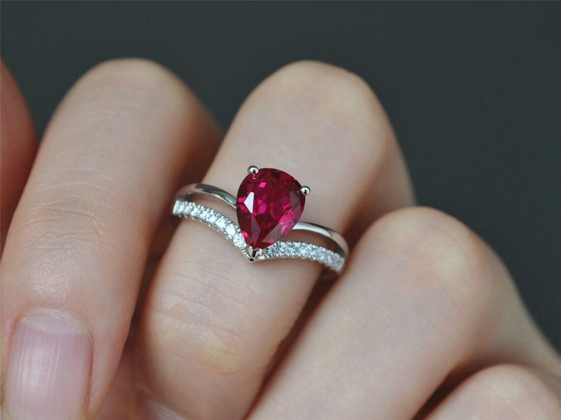 Pear Ruby Ring Ruby Engagement Ring/ Wedding Ring 925 Sterling - Etsy