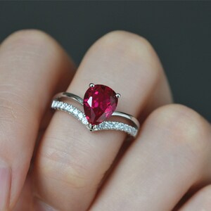 Pear Ruby Ring Ruby Engagement Ring/ Wedding Ring 925 Sterling Silver ...