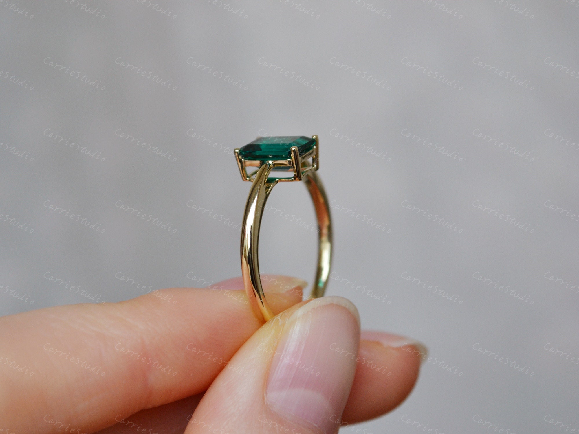Solid 14K Gold Emerald Engagement Ring/emerald Wedding Ring - Etsy